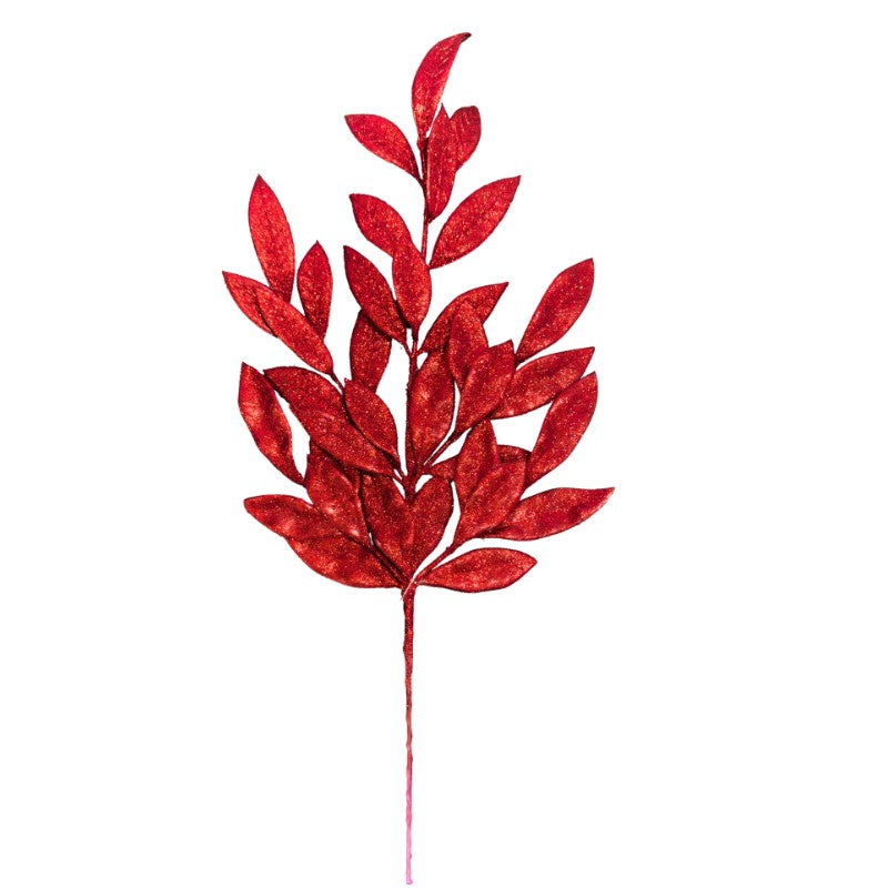 Rama De Navidad Hoja de Olivo Color Rojo Escarchado 58 Cm – Spineto Hogar